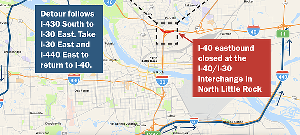 I-40 eastbound lanes to close at I-30 interchange for weekend ...