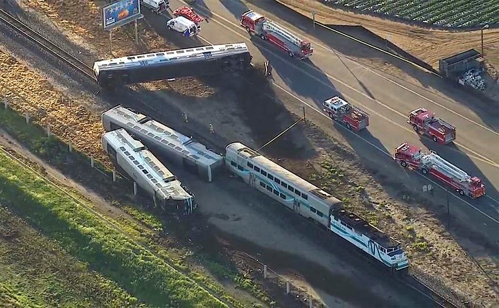 California train hits truck; 28 hurt