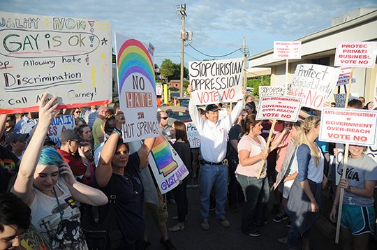 Dozens rally at City Hall before anti-discrimination ordinance