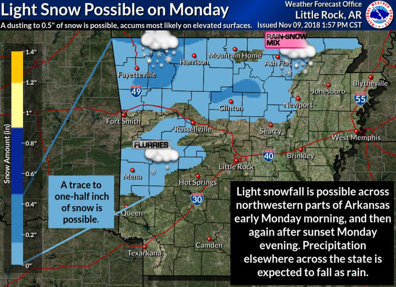 Below-freezing temperatures, light snow in Arkansas forecast, weather ...