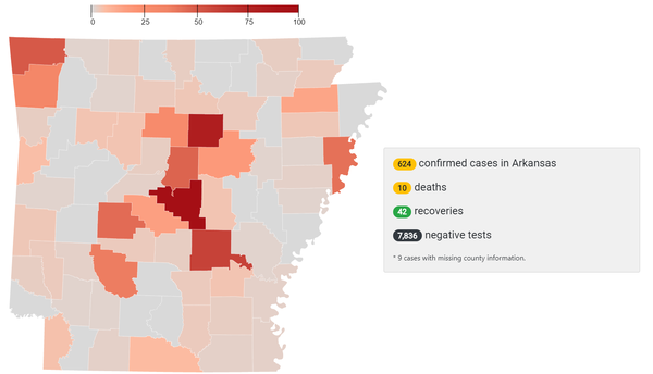Coronavirus cases in Arkansas reach 624; death toll at 10 | The ...