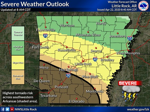 Severe weather predicted Wednesday across Arkansas; isolated tornadoes ...