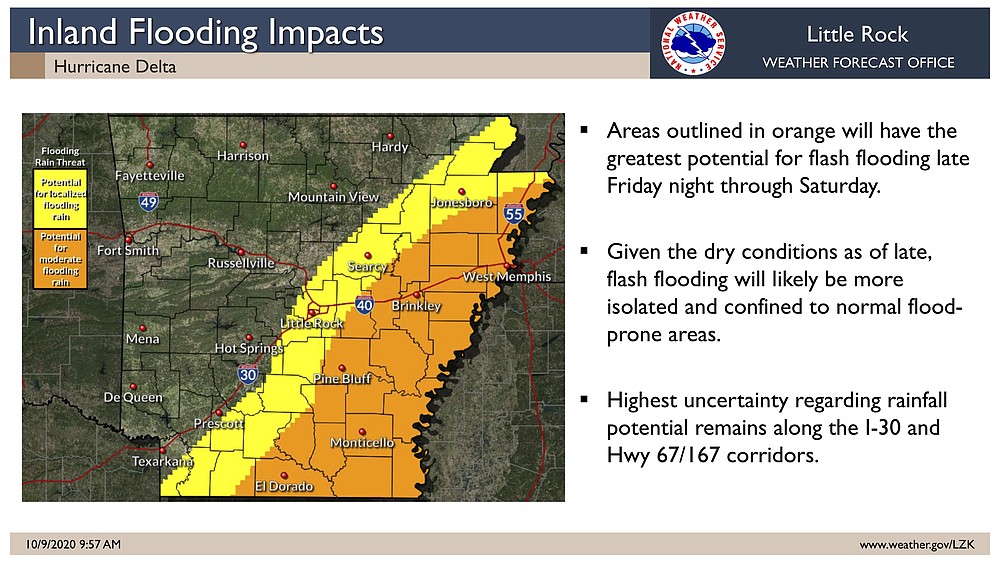 Delta expected to bring heavy rain to southeast Arkansas