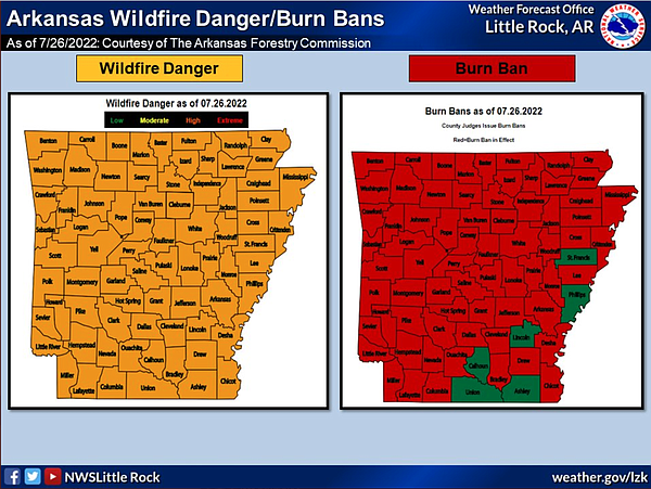 All of Arkansas placed on high risk for wildfire danger, officials say ...