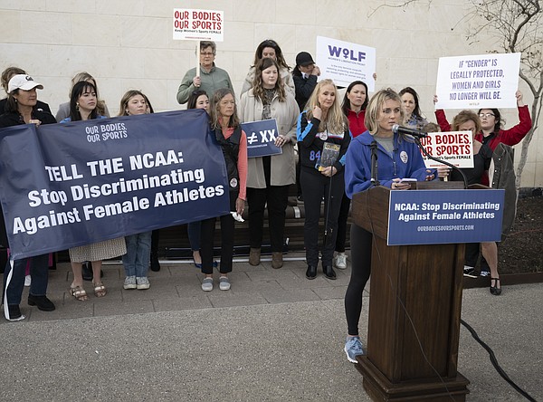 Demonstrators protest NCAA's transgender athlete inclusion ...