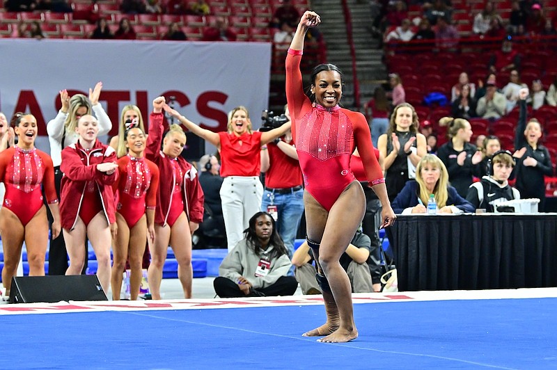 Big scores on floor power Arkansas gymnastics to tri-meet win, first ...