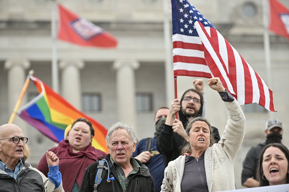 National protest against Trump policies draws about 200 people to state ...