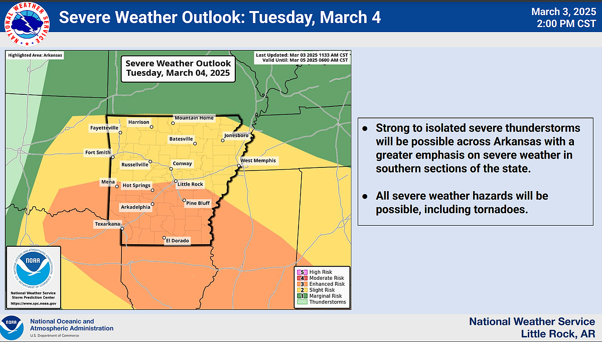 UPDATE: Tornado watches issued in south Arkansas as severe thunderstorms move through state ...