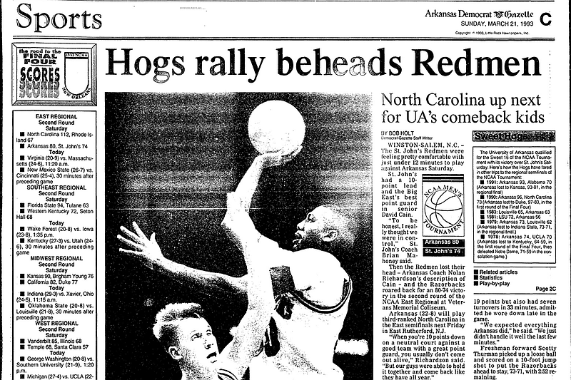 Scotty Thurman recalls last Arkansas-St. John's meeting: 'They came out ...