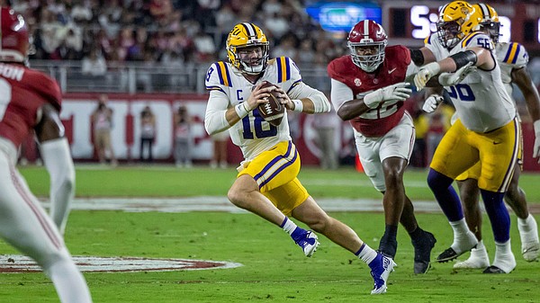 Reports: LSU quarterback Garrett Nussmeier doubtful against Arkansas ...