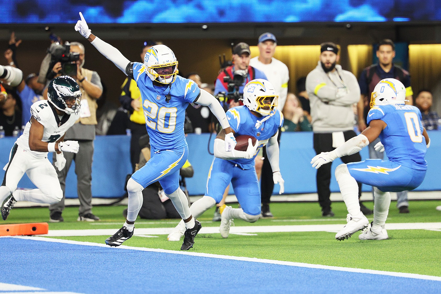 Jefferson's interception seals Chargers' 22-19 OT win vs. Eagles ...
