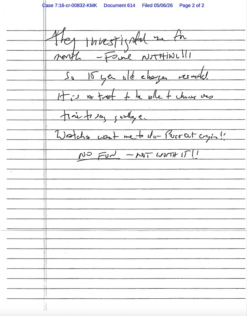 A note a former cellmate says he found after Epstein's suspected ...