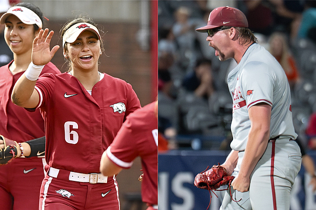 Arkansas softball's Ella McDowell (left) and baseball's Ethan McElvain ...