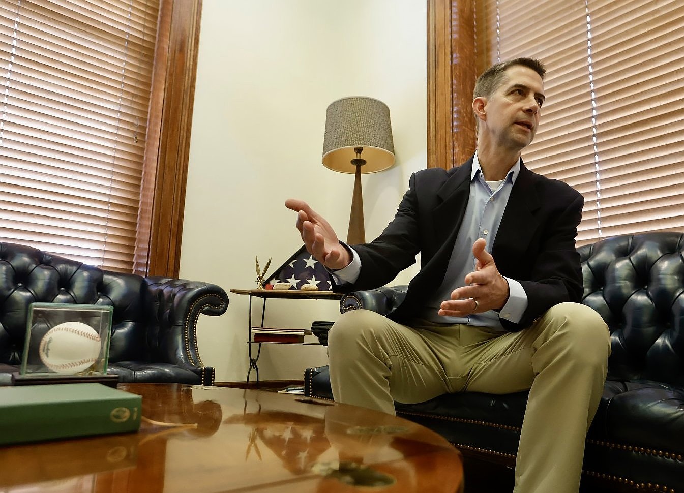 U.S. Sen. Tom Cotton, R-Ark., talks during an interview Friday May 29 ...