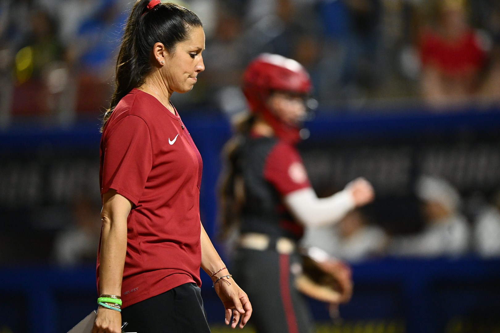 Arkansas coach Courtney Deifel walks to the circle, Friday, May 29 ...