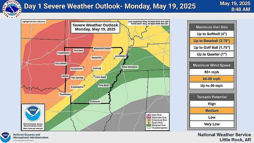 Arkansas forecast to see severe weather, possible tornadoes | Camden News