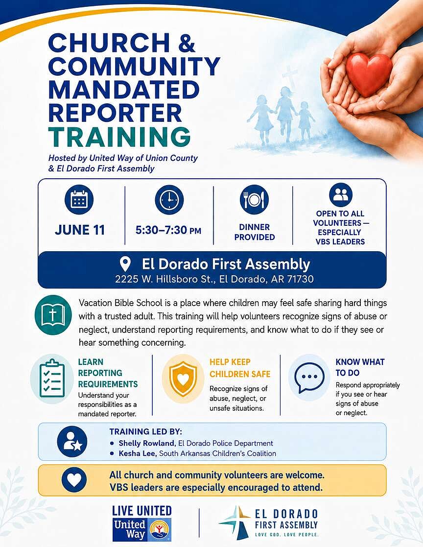 United Way, El Dorado First Assembly to host mandated reporter training ...