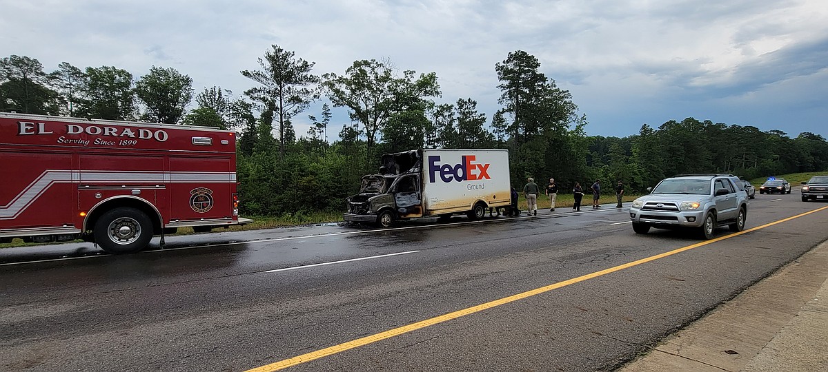 PHOTO: FedEx truck catches fire on U.S. 167; no injuries | El Dorado News