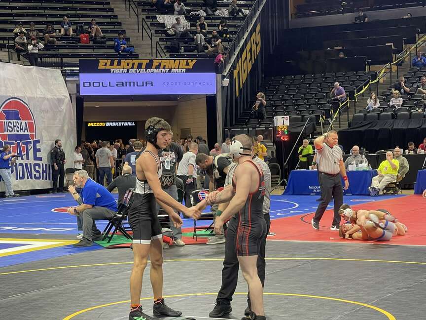 South Callaway boys wrestling freshman Ethan Munford competes on Day 2 ...