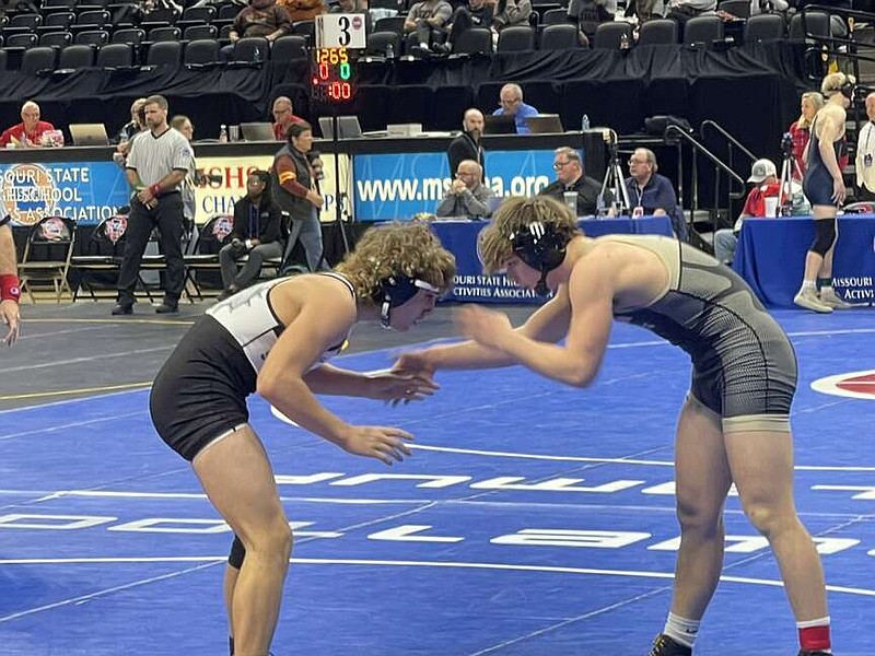 South Callaway boys wrestling freshman Ethan Munford competes on Day 2 ...