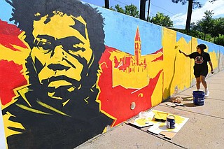 PHOTOS: Fayetteville mural begins taking shape | Northwest Arkansas ...