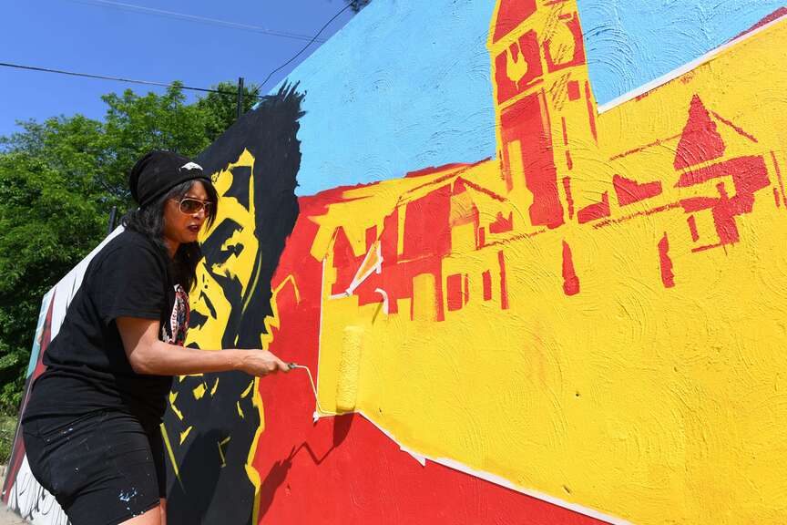 PHOTOS: Fayetteville mural begins taking shape | Northwest Arkansas ...