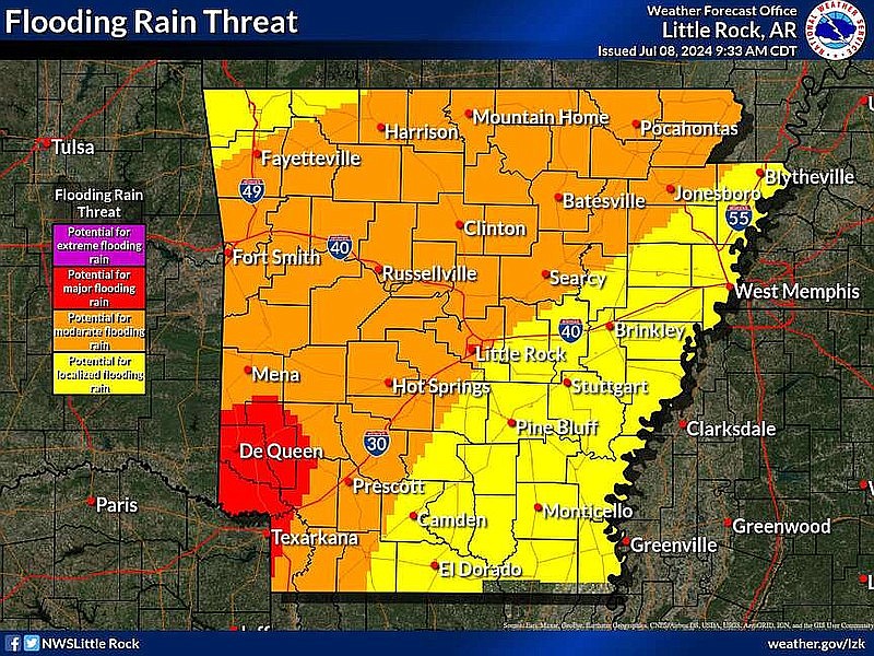 Parts of Arkansas at risk of flash flooding, tornadoes as Beryl ...
