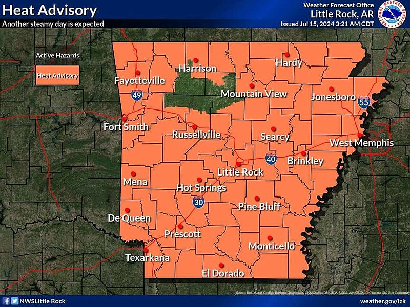 Heat advisory set for most of Arkansas Monday; high temperatures ...