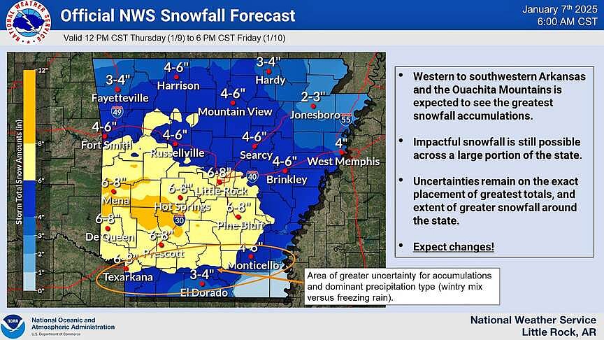 National Weather Service predicts up to 6 inches of snow for Hot ...