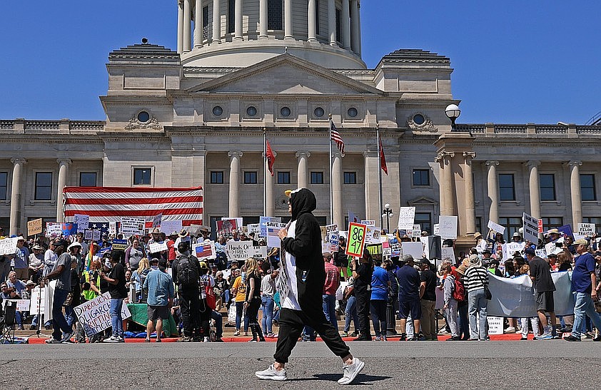 Hundreds of people gather at state Capitol to protest Trump ...