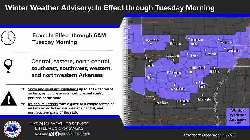 Much of Arkansas under winter weather advisory until Tuesday | The ...