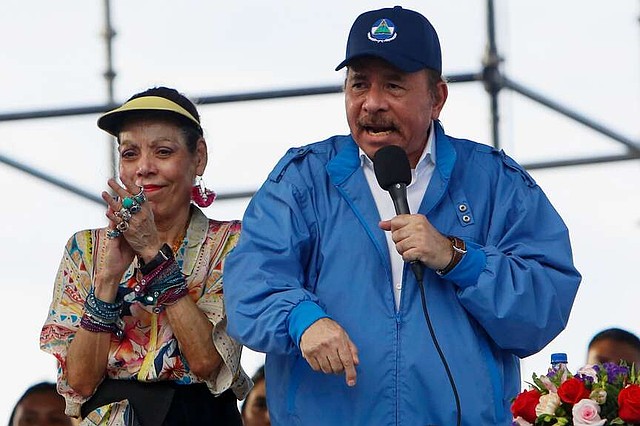 FILE - Nicaragua's President Daniel Ortega speaks to supporters as his ...