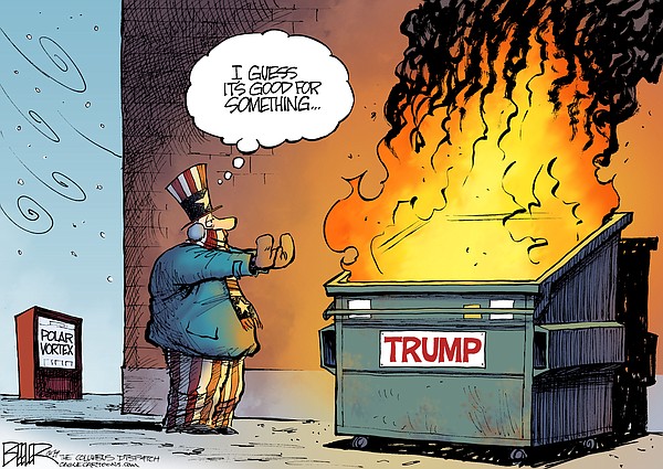 Beeler cartoon: Dumpster fire