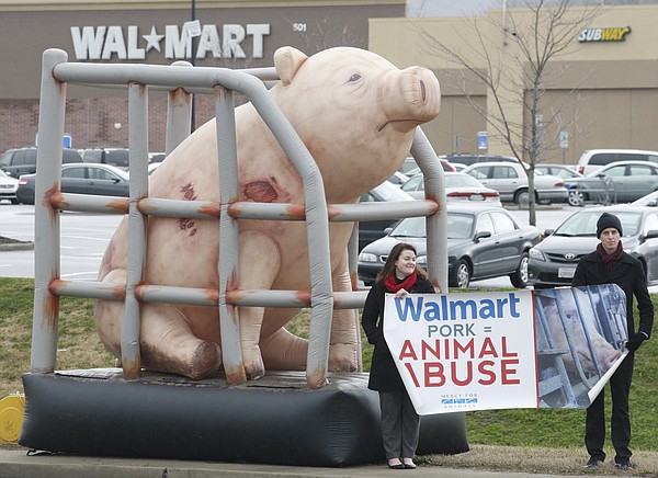 Animal rights activists protest at a Chattanooga Walmart over how pigs ...